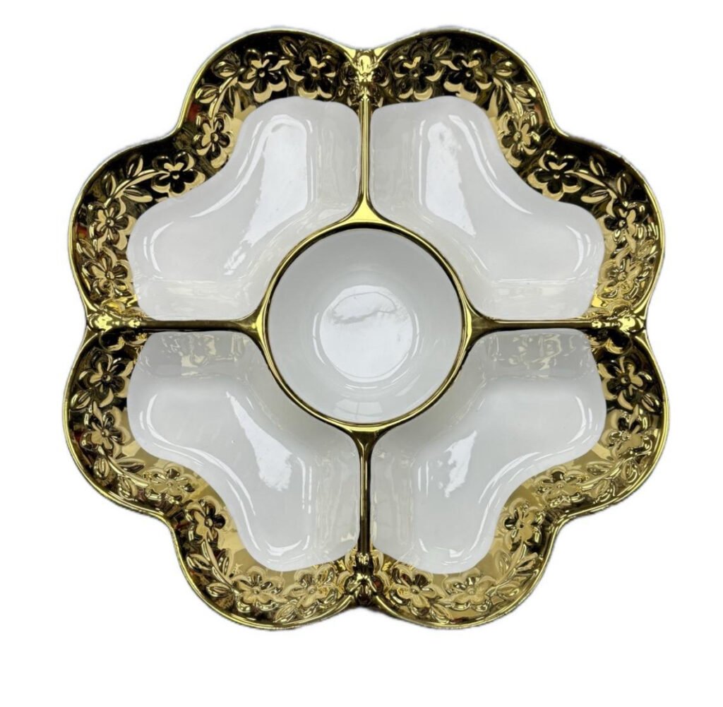 White/Gold Ceramic Snack Divider Plate – Peterborough DIY Pound Store Plus