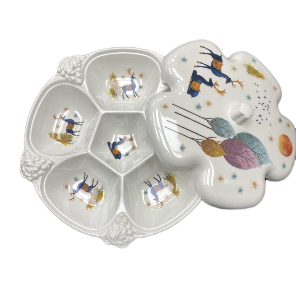 Rotatable Melamine Snack Divider Serving-Ware w/Lid (Artistic-Imagery ...