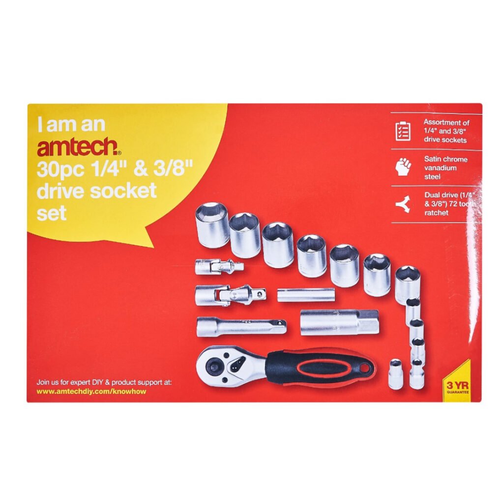 30 Piece 1/4″ and 3/8″ socket set – Peterborough DIY Pound Store Plus